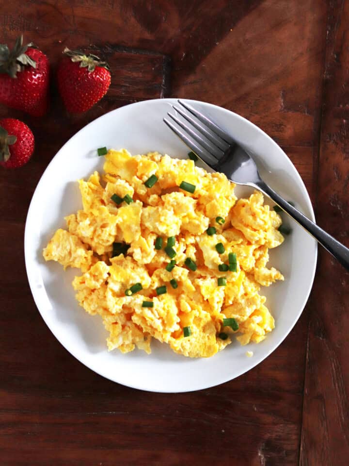Scrambled Eggs with Cream Cheese - One Happy Dish