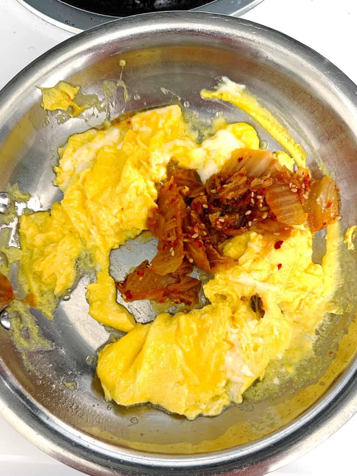 Kimchi Scrambled Eggs - One Happy Dish