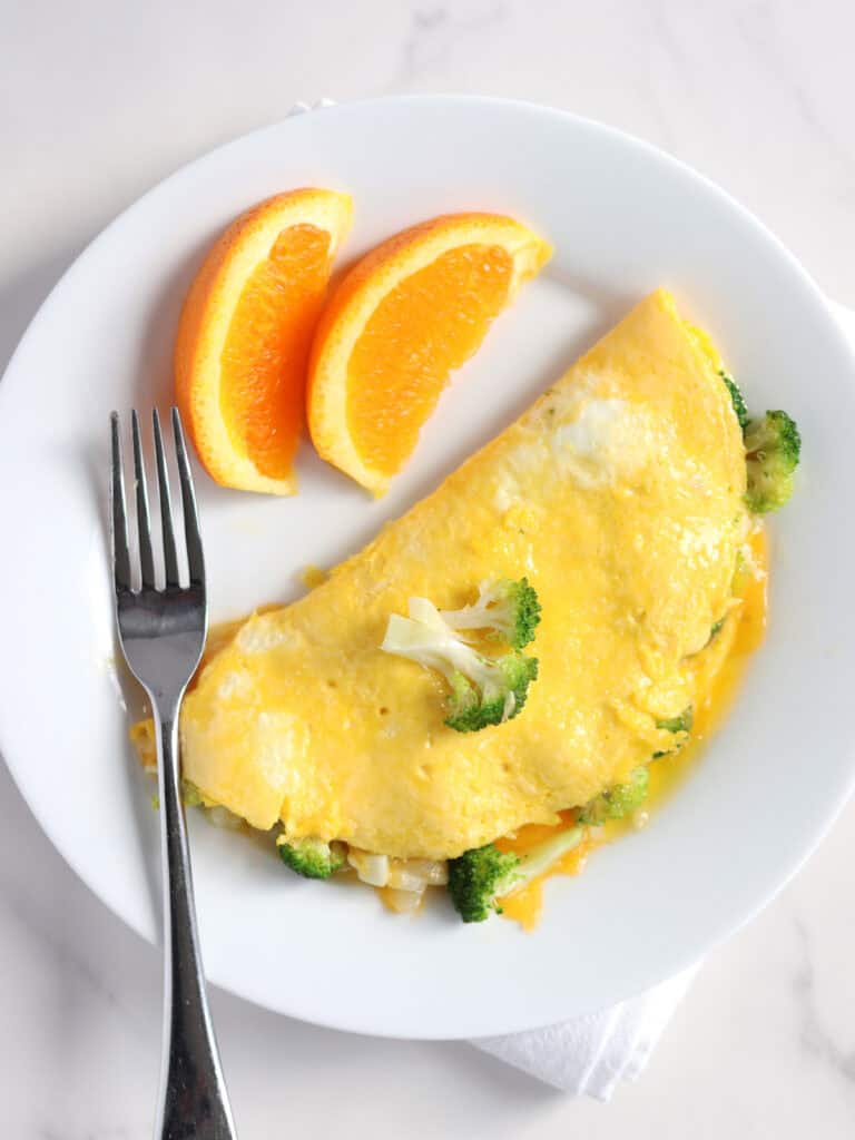 Quick Broccoli Cheese Omelette - One Happy Dish