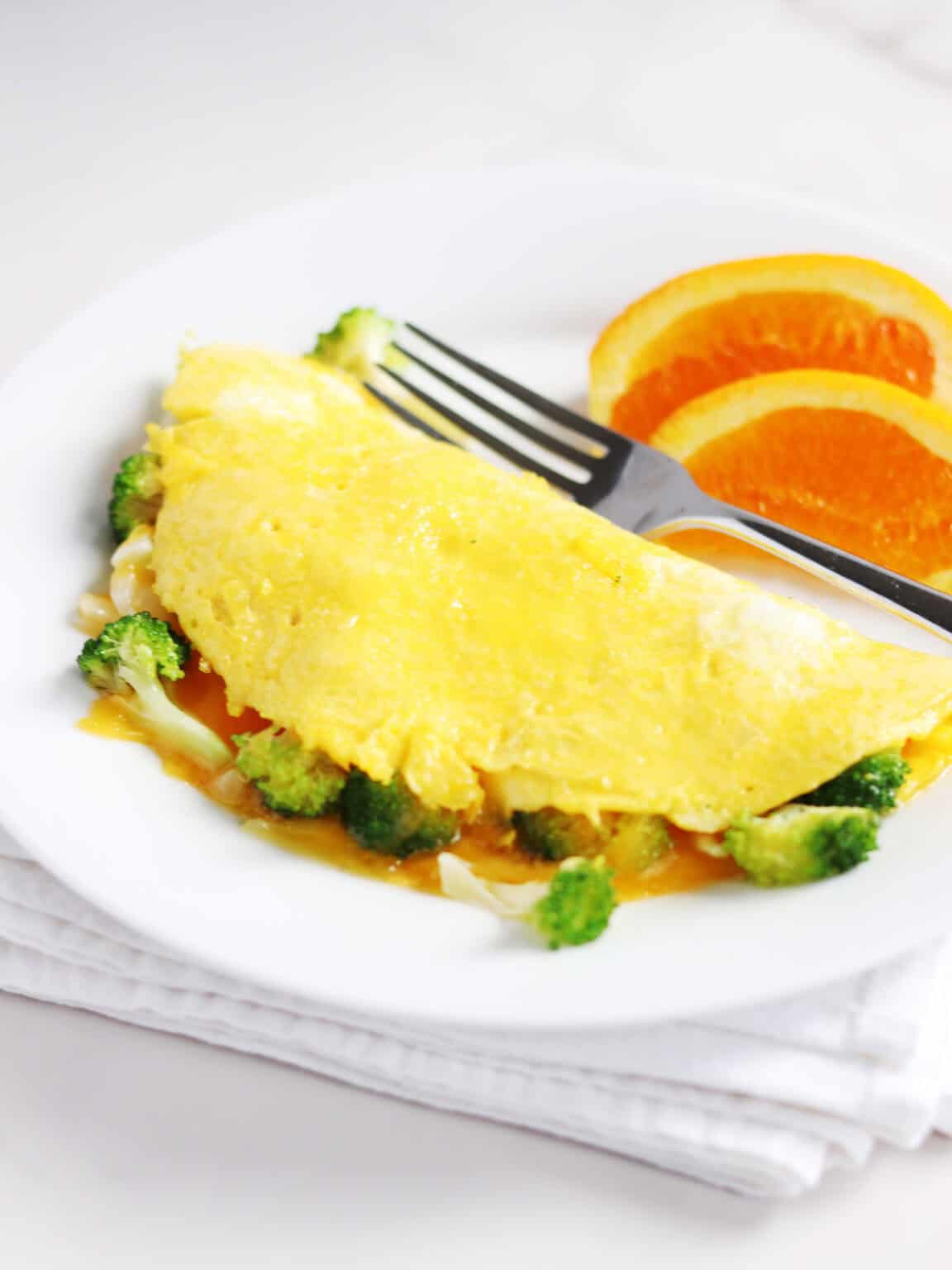 Quick Broccoli Cheese Omelette - One Happy Dish