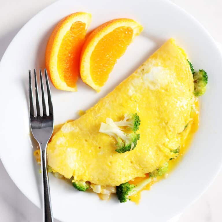Quick Broccoli Cheese Omelette - One Happy Dish